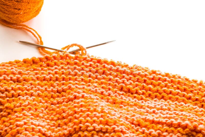 Knitting, Orange Wool on White Stock Photo - Image of textile, ball ...