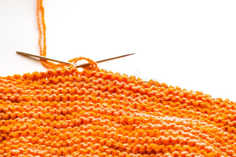 Knitting, Orange Wool on White Stock Image - Image of color, creative ...