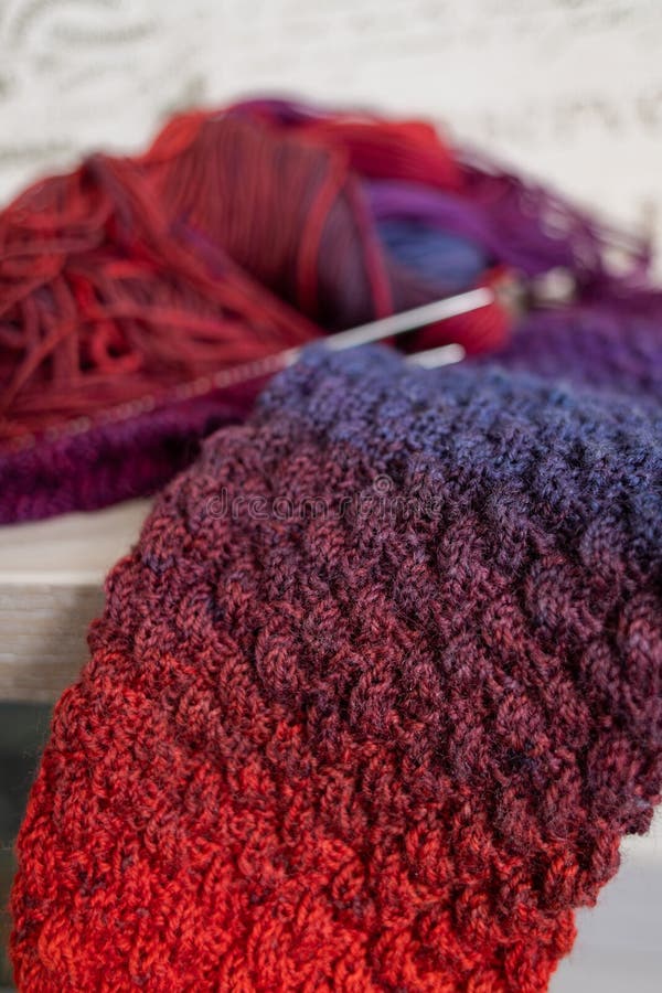 Knitting Pattern from Beautiful Multi-colored Yarn Stock Photo - Image ...