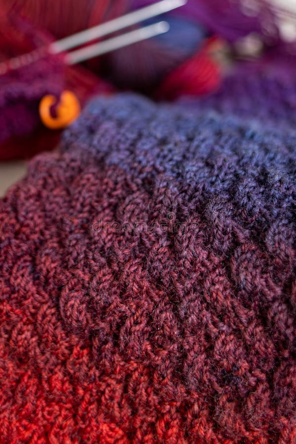 Knitting Pattern from Beautiful Multi-colored Yarn Stock Photo - Image ...
