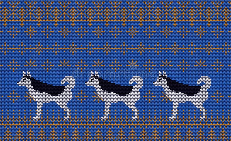 Knitting Pattern with Husky Dogs Stock Illustration - Illustration of ...