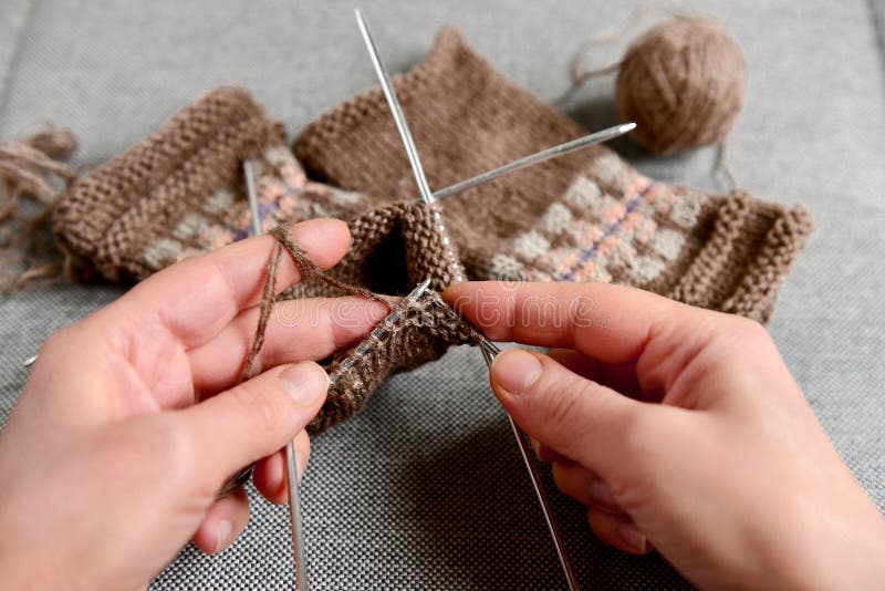 Knitting. in the Process of Knitting with Needles. Stock Photo - Image ...