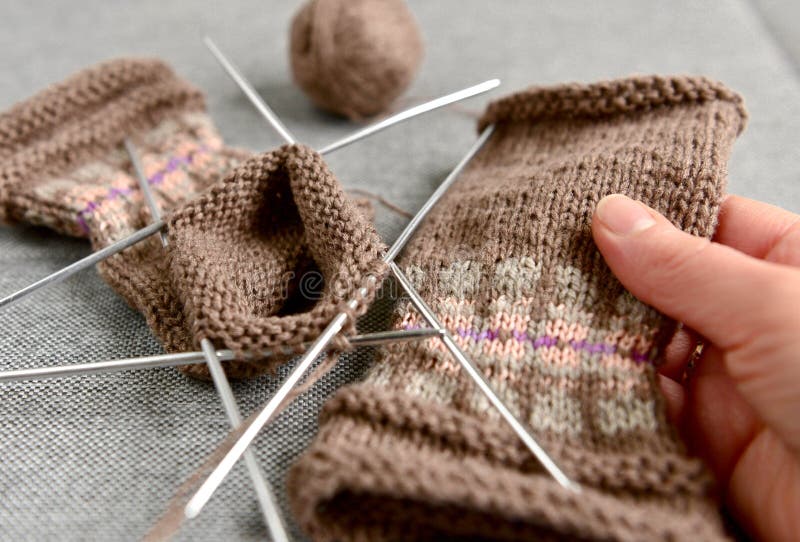 Knitting. in the Process of Knitting with Needles. Stock Image - Image ...