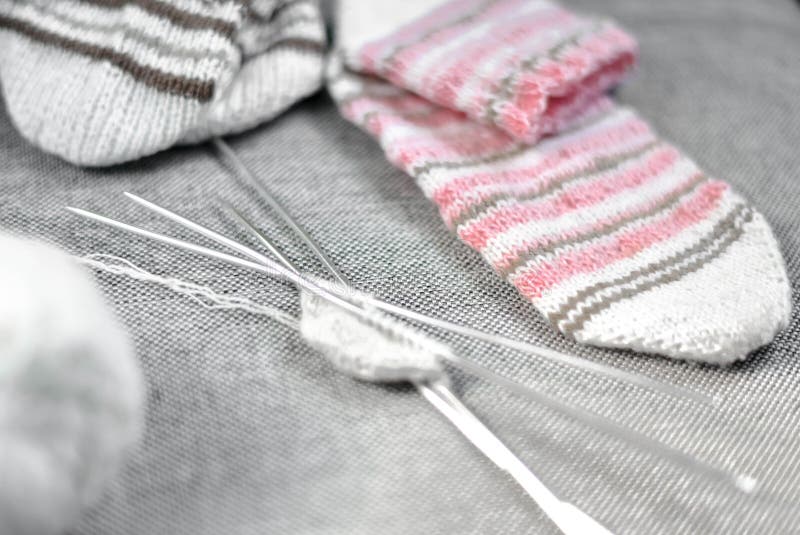 Knitting Process of Knitting Socks Stock Photo - Image of table ...