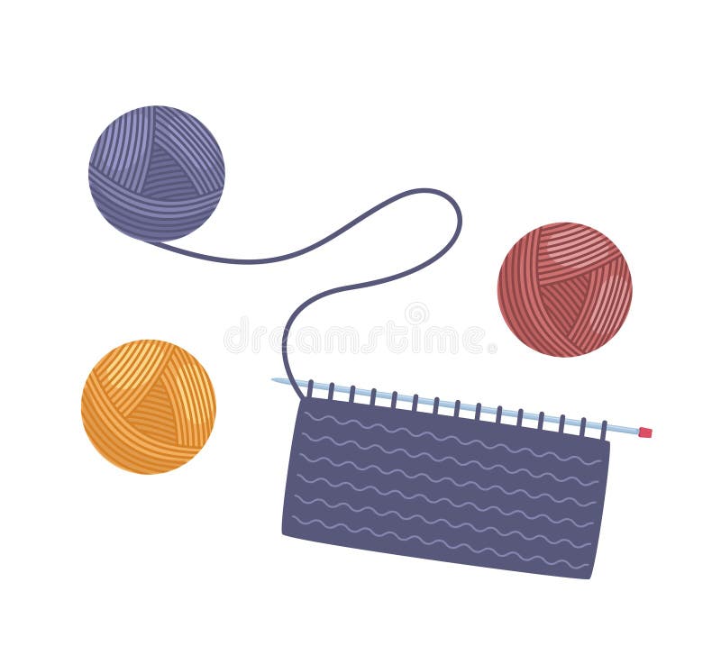 Knitting Process, Top View. Knitting on Needles. Yarn and Balls of ...