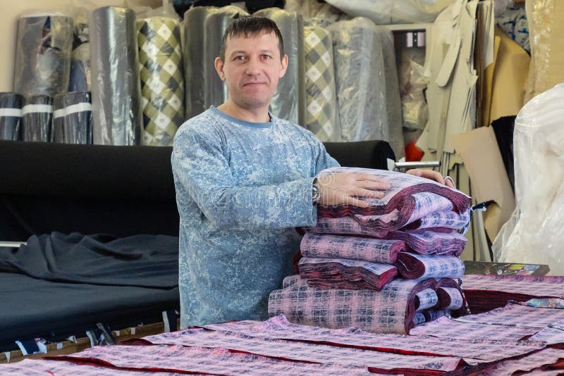 The Knitting Production, Cutter, Fabric, Seamstress Stock Photo - Image ...