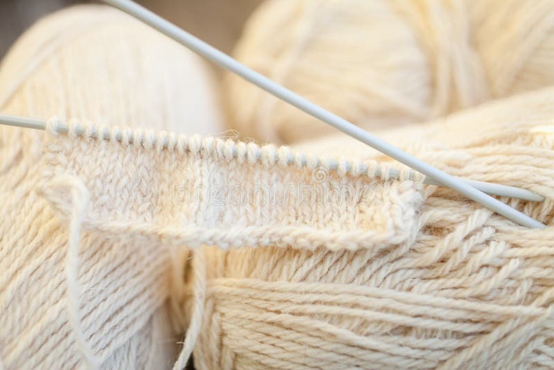 Knitting Project in Progress. White Yarn Stock Photo - Image of natural ...