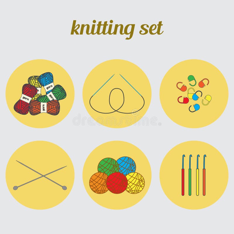 Knitting set icons stock vector. Illustration of symbol - 99207826