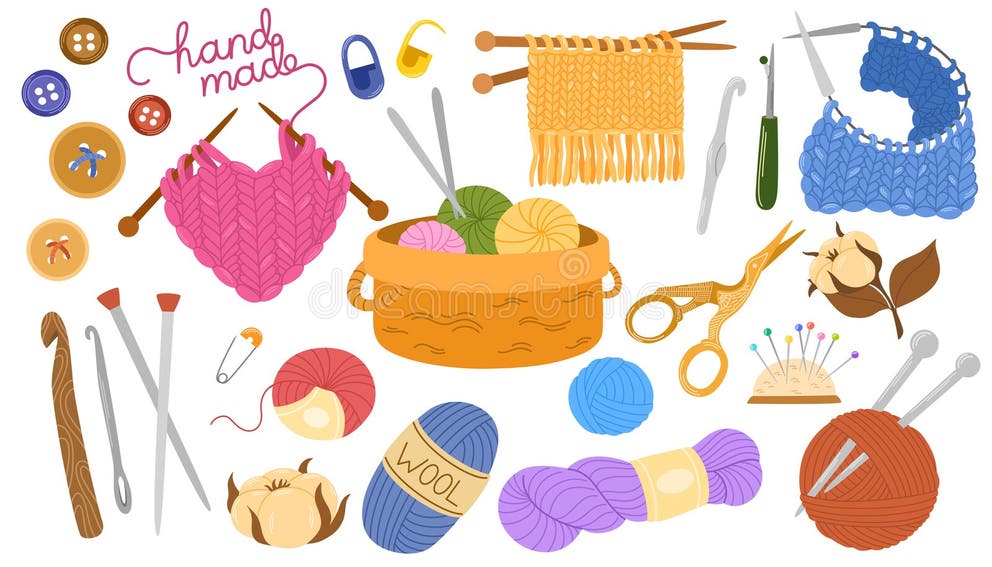 Knitting Set. Yarn and Threads, Skein of Wool, Knitting Needles, Yarn ...