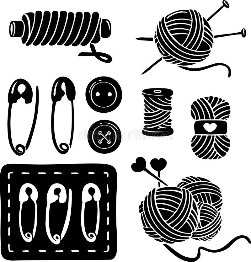 Knitting Sewing Symbols Set Needlework Icon Vector Stock Vector