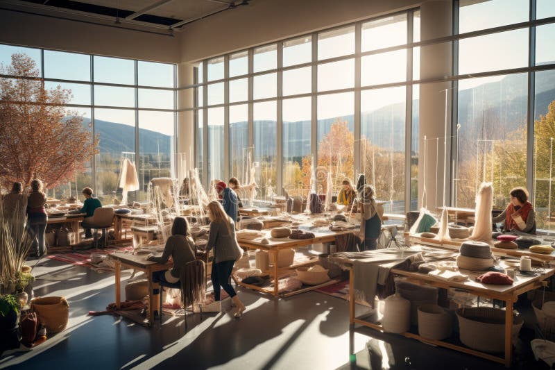 Knitting Sewing Workshop with Sewing Machines and Knitting Machines ...