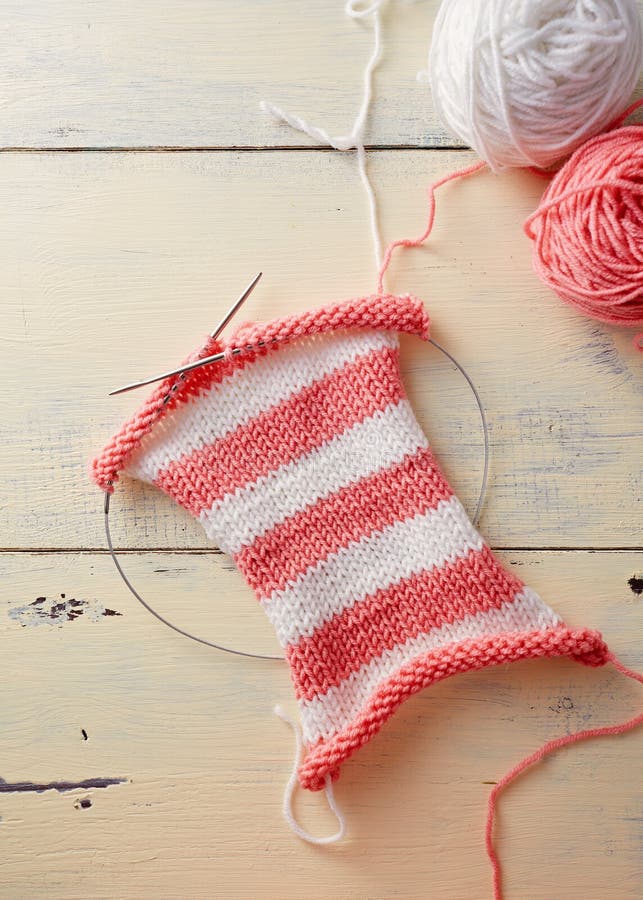 Knitting Stripes with Two Colors of Yarn Stock Photo - Image of hand ...
