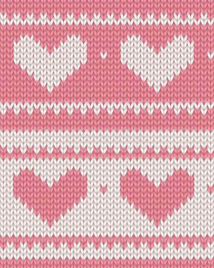 Knitting Texture Baby Pink and White Hearts Vector Seamless Pattern ...
