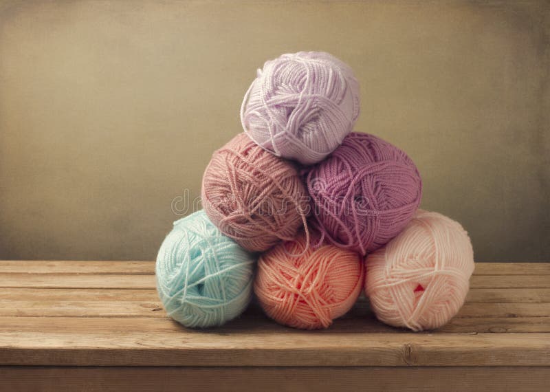 Knitting Threads on Wooden Table Stock Image - Image of texture, layout ...