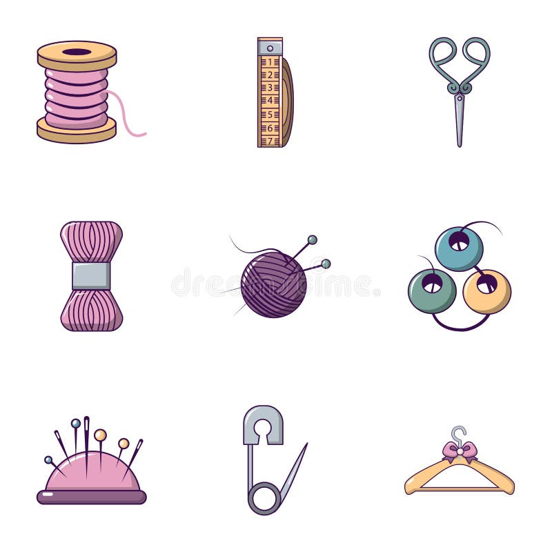 Knitting Tools Icons Set, Flat Style Stock Vector - Illustration of ...