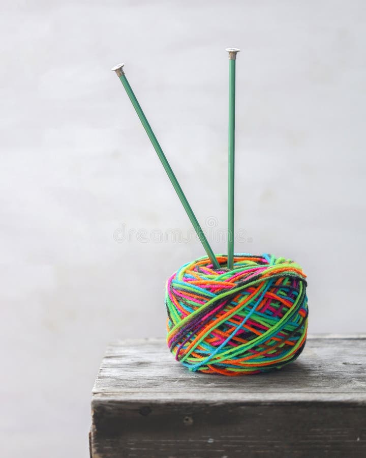 Bright Colored Yarn with Knitting Needles Stock Image - Image of ...