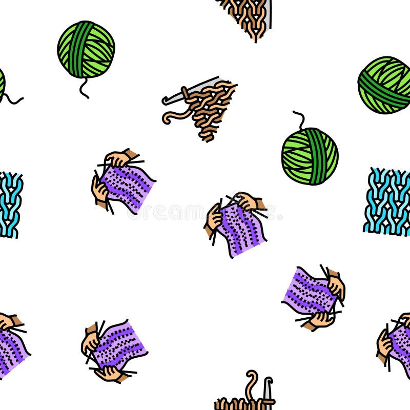 Knitting Wool Thread Knit Craft Vector Seamless Pattern Stock Vector ...