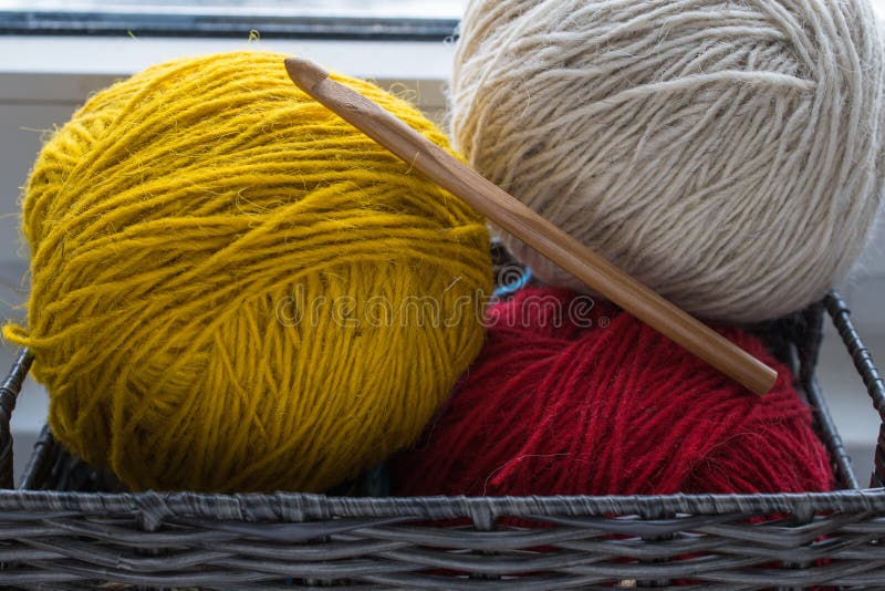 Knitting Wool and a Wooden Knitting Needle Stock Image - Image of ...