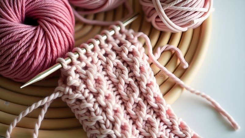 Knitting Yarns and Needles with a Partially Completed Project Stock ...