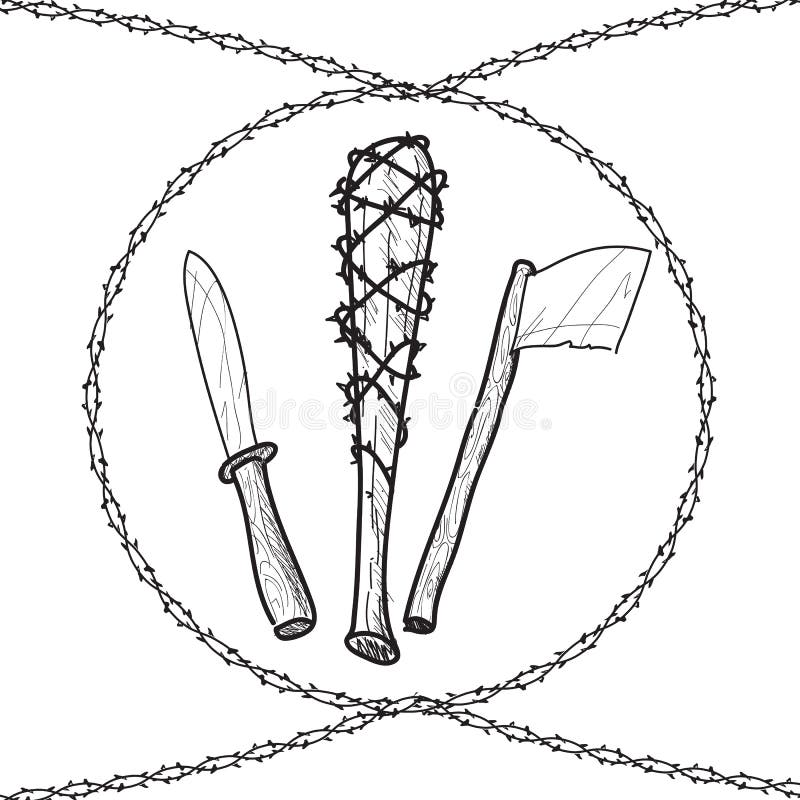 Knives Axes Baseball Wire Barb Bats Stock Vector - Illustration of ...