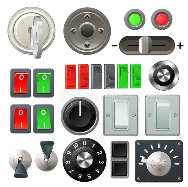 Knob Switch and Dial Design Elements Stock Vector - Illustration of ...