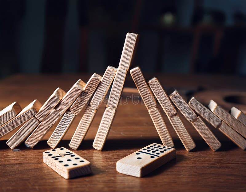 A Knocked-over Stack of Dominoes on a Table Surrounded by Empty Gaps ...