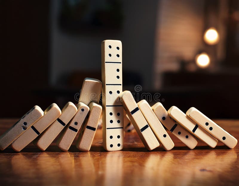 A Knocked-over Stack of Dominoes on a Table Surrounded by Empty Gaps ...