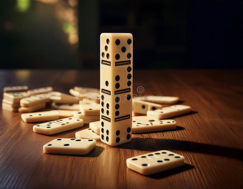 A Knocked-over Stack of Dominoes on a Table Surrounded by Empty Gaps ...