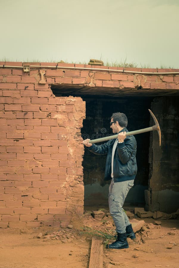 Guy with pickaxe stock image. Image of male, beard, construction - 54737371