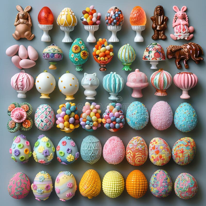 Knolling Colorful Easter Eggs and Other Easter Items. Easter Eggs and ...