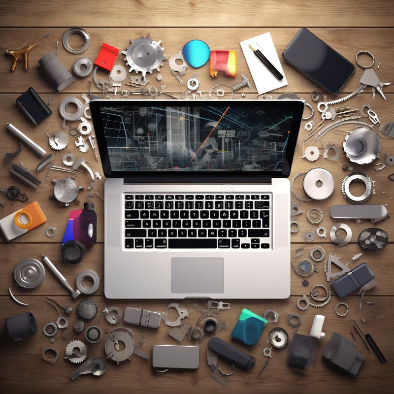 Knolling of Software Developer Tools Laptop in Center Light Background ...