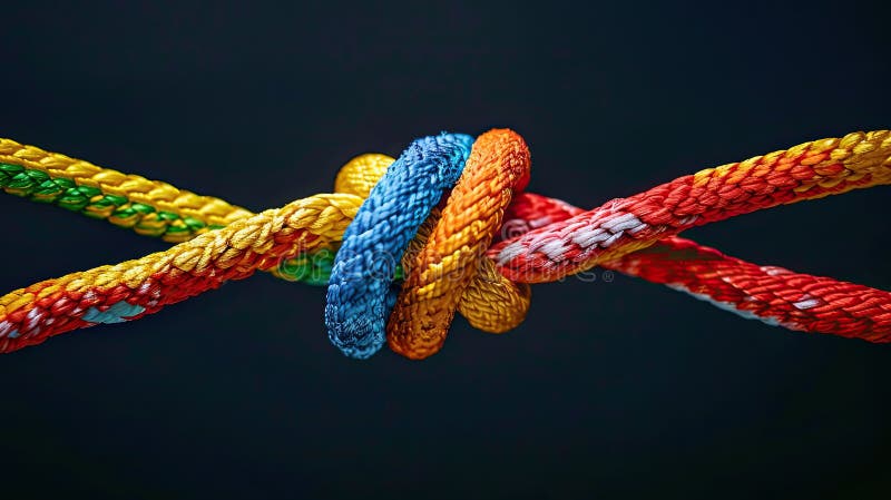 A Knot of Multicolored Ropes on a Black Background Stock Illustration ...