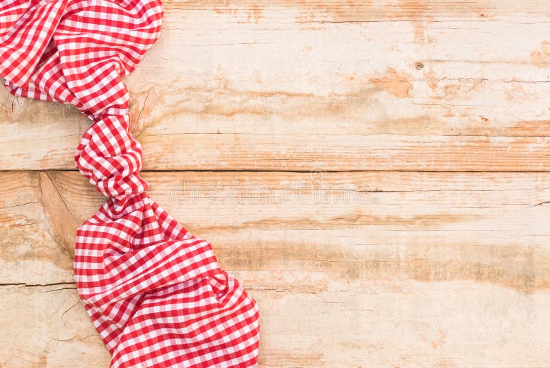 Old Wooden Picnic Table Surface with Rustic Red Tablecloth Border ...