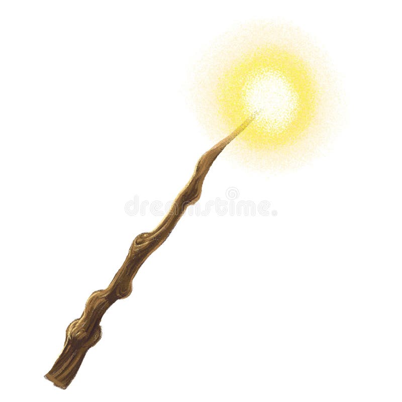 Knotty Wooden Magic Wand Shining Stock Illustration - Illustration of ...