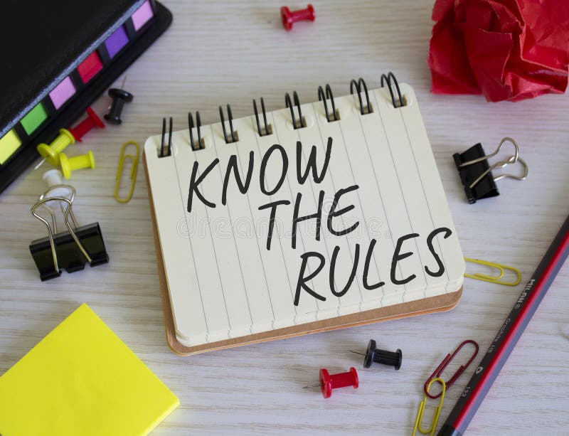 Know the Rules Symbol. Yellow Steaky Note with Paper Clips with Words ...