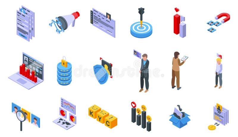 Know Your Client Icons Set Isometric Vector. Card Cms Stock Vector ...