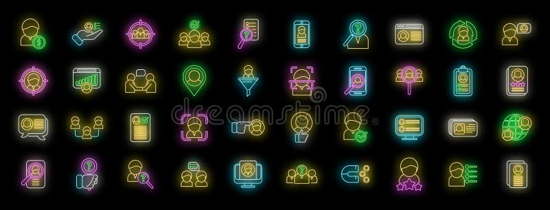 Know Your Client Icons Set Vector Neon Stock Vector - Illustration of ...