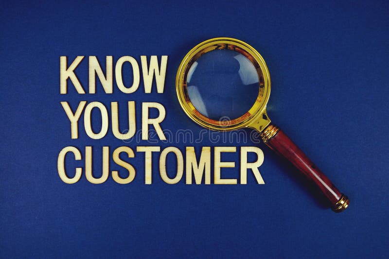 Know Your Customer Alphabet Letters with Magnifying Glass on Navy Blue ...