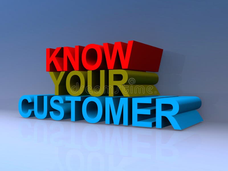 Know your customer on blue stock illustration. Illustration of question ...