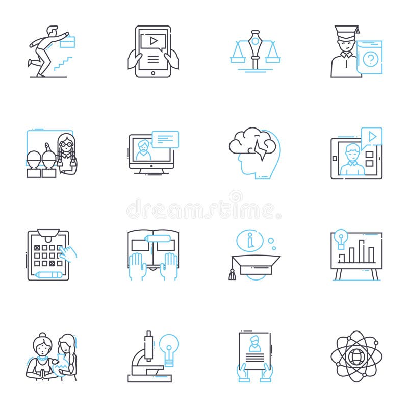 Knowledge Acquisition Linear Icons Set. Learning, Comprehension ...