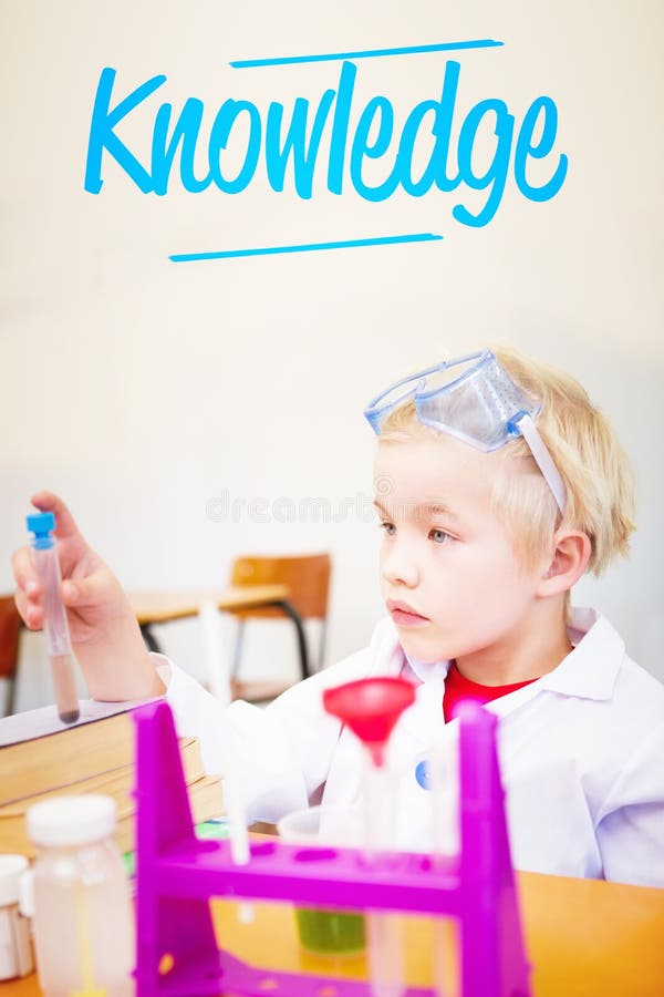 Knowledge Against Cute Pupil Dressed Up As Scientist in Classroom Stock ...