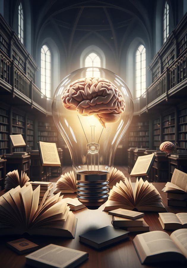 Knowledge Brain in Lightbulb. Stock Illustration - Illustration of ...