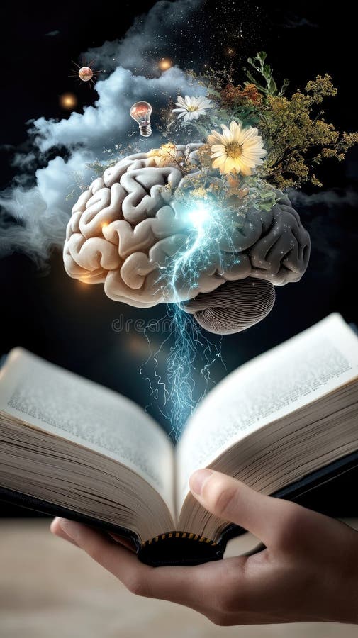 Knowledge Bridge: Hovering Brain Over an Open Book, Emphasizing How Teaching, Reading, Learning ...