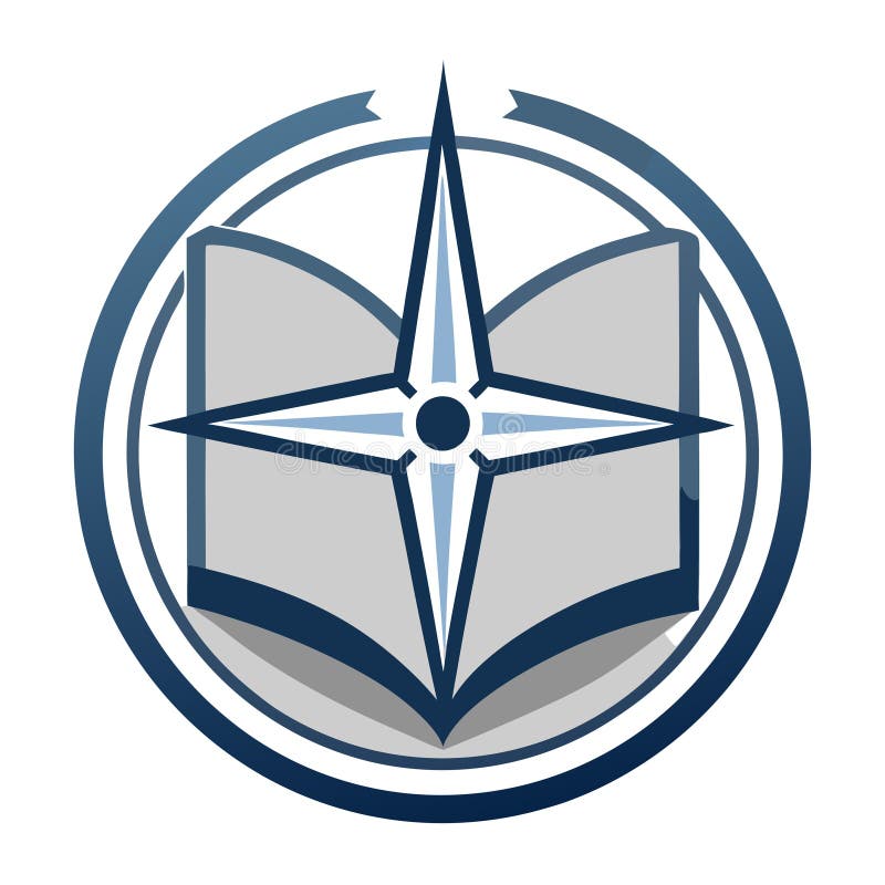 Knowledge Compass: Open Book and Compass Star in Circular Design Symbol ...