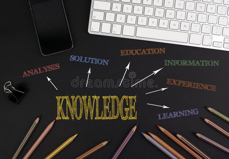 Knowledge Concept - Black Office Desk Stock Image - Image of online ...