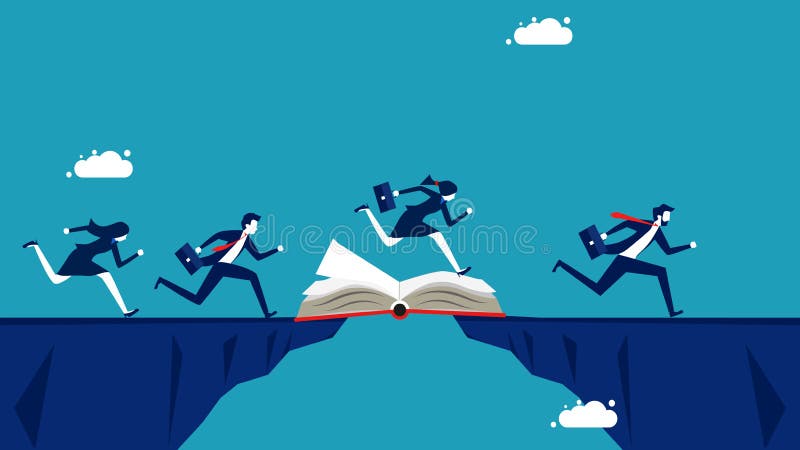 Knowledge Creates Opportunities. Group of Businessmen Running through ...