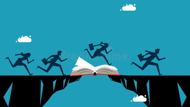 Knowledge Creates Opportunities. Group of Businessmen Running through ...