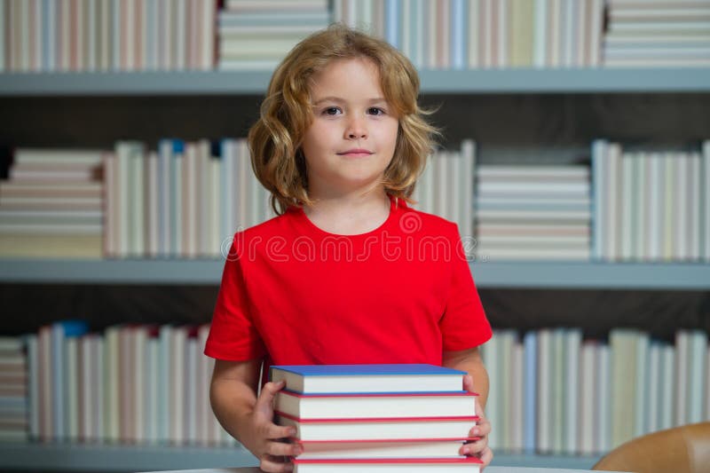 Knowledge Day. School Boy Reading Book in Library. Kids Development ...