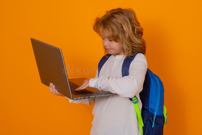 Knowledge Day. School Boy Using Laptop Computer Stock Image - Image of ...