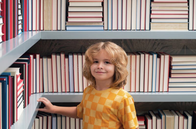 Knowledge Day. Schoolboy Reading Book in Library. Kids Development ...